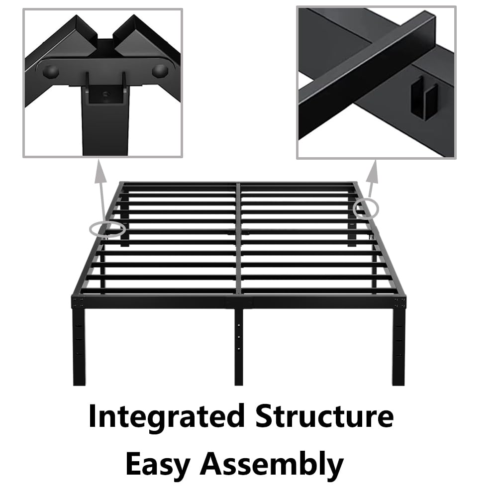 QUALEONA Bed-Frame-Queen, 18 Inch Metal Platform Queen-Size-Bed-Frame, No Box Spring Needed, Heavy Duty Steel Slat Support, Noise Free, Easy Quick Assembly, Black