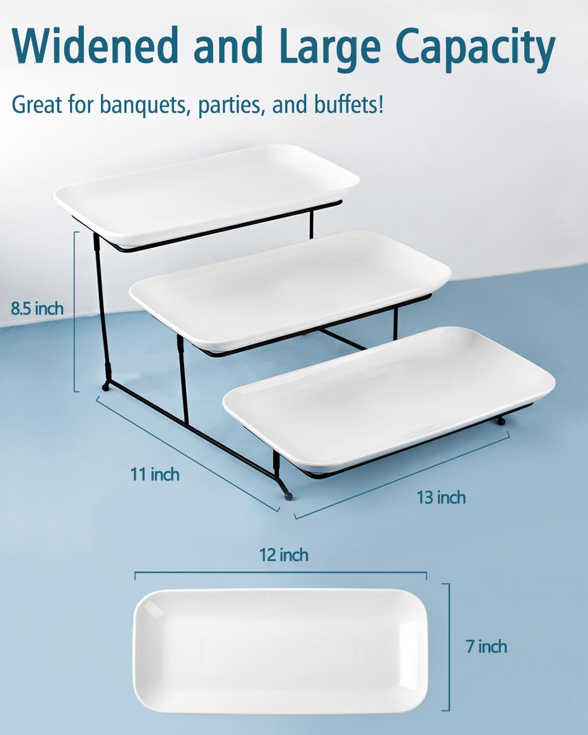 Delling 3 Tier Serving Tray for Dessert Table Display Set, 12 inch Tiered Serving Stand with Serving Dishes for Entertraining, Collapsible Sturdier Stand, White Serving Platters for Party Display Set