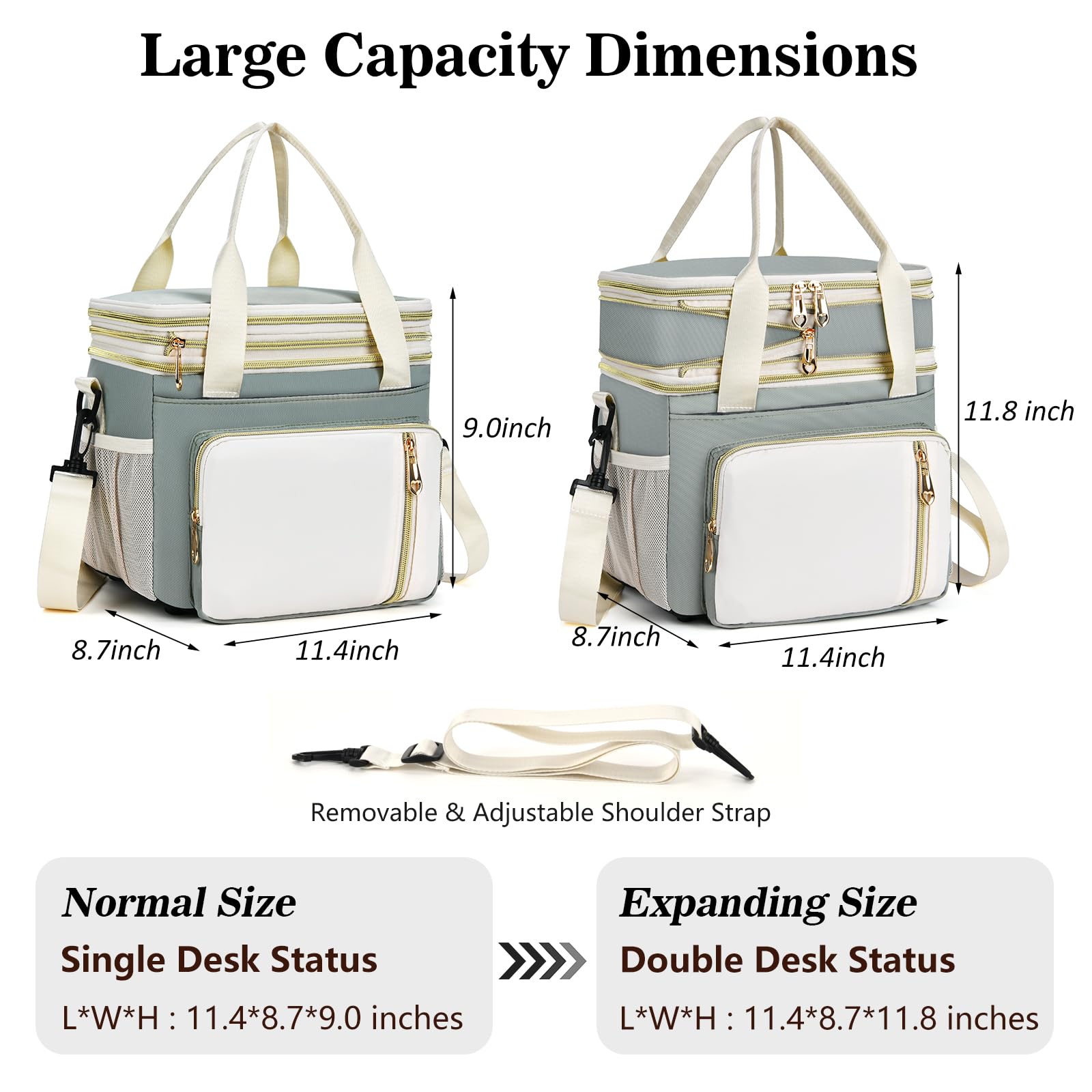 BAGNN Lunch Box & Lunch Bag for Women Men, Large Insulated Adult Lunch Box Leakproof Lunchbox Cooler Bag for Work Picnic Beach,16L, Olive Green & White