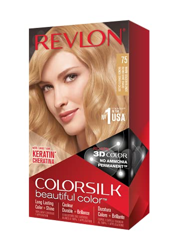 REVLON Colorsilk Beautiful Color Permanent Hair Color with 3D Gel Technology & Keratin, 100% Gray Coverage Hair Dye, 75 Warm Golden Blonde