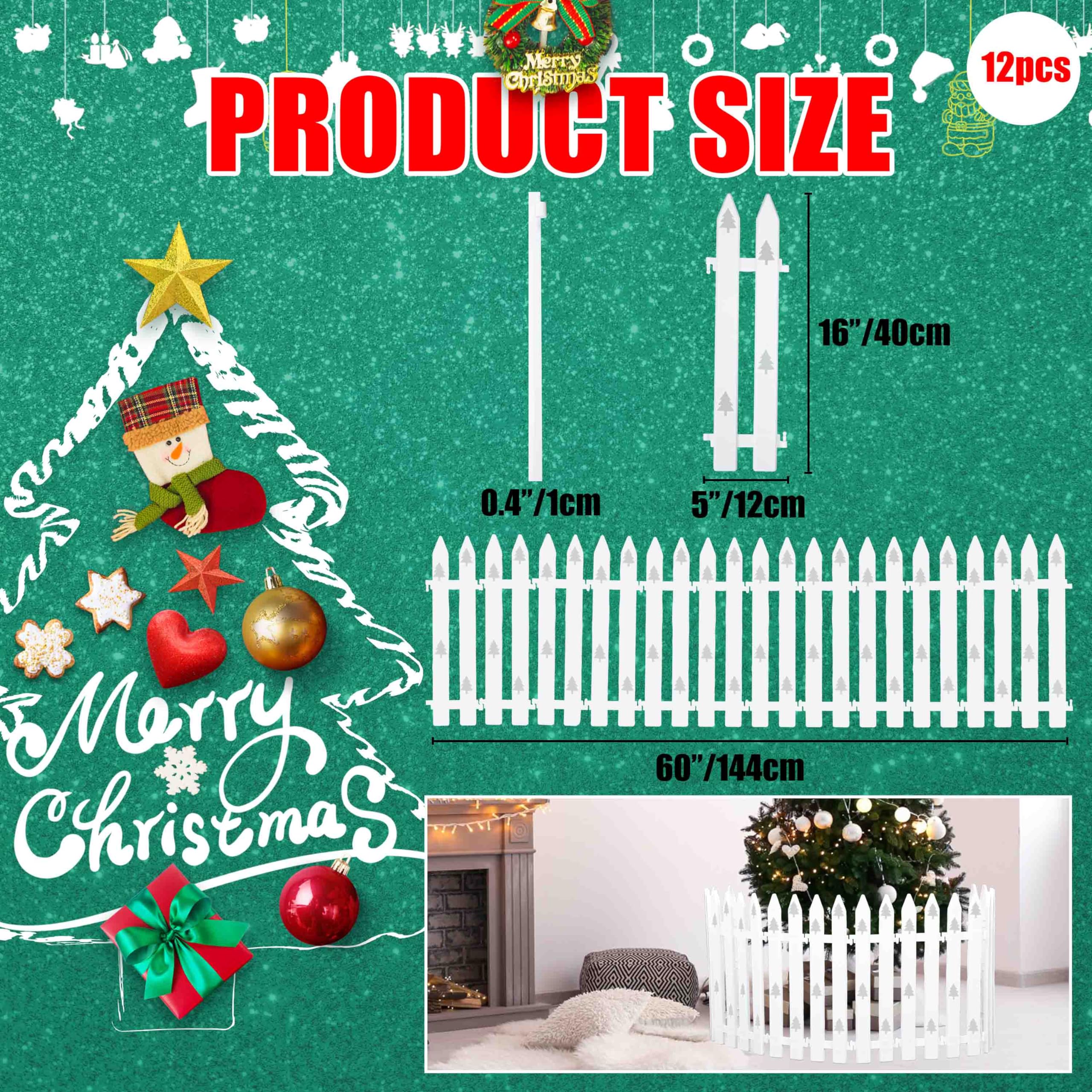 16" Fence for Christmas Tree,Extra Large 12pcs White Picket Fence for Chirstmas Tree,Plastic Christmas Tree Fence for Pets,Christmas Tree Fence for Kids,Craft Christmas Tree Patterns(16" Hx5 W Each)