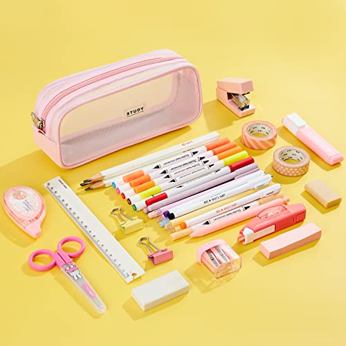 KALIDI Grid Mesh Pencil Case Pen Bag Clear Case Marker Pouch Multifonction Organizer Box Transparent case Makeup Bag Office College School Gift for adults Teen Girl Boy