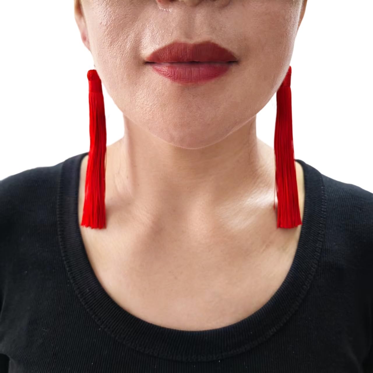 MELUOGE Women's Knotted Tassel Long Earrings 4.7" (B:Red)