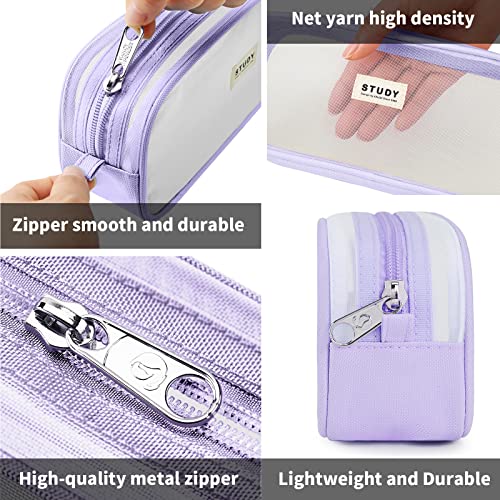 KALIDI Grid Mesh Pencil Case Pen Bag Clear Case Marker Pouch Multifonction Organizer Box Transparent case Makeup Bag Office College School Gift for adults Teen Girl Boy