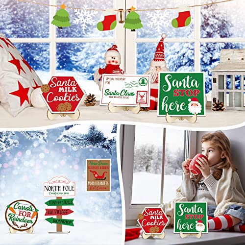 13 Pieces Winter Tiered Tray Decor Winter Table Farmhouse Centerpieces Decoration Elk Sled Tree Snowflake Wood Blocks Signs for Home Room Decor(Christmas Style)