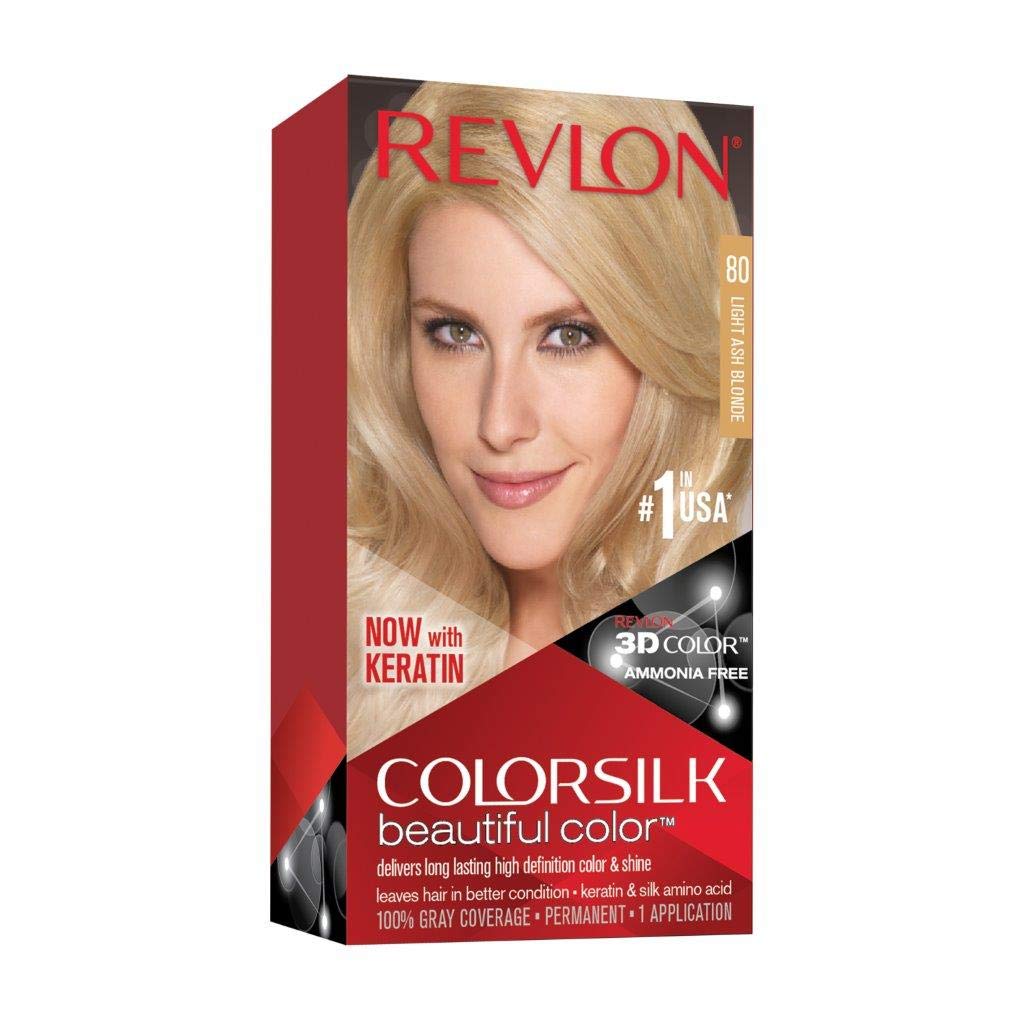 Revlon Colorsilk Beautiful Color, Permanent Hair Dye with Keratin, 100% Gray Coverage, Ammonia Free, 80 Light Ash Blonde