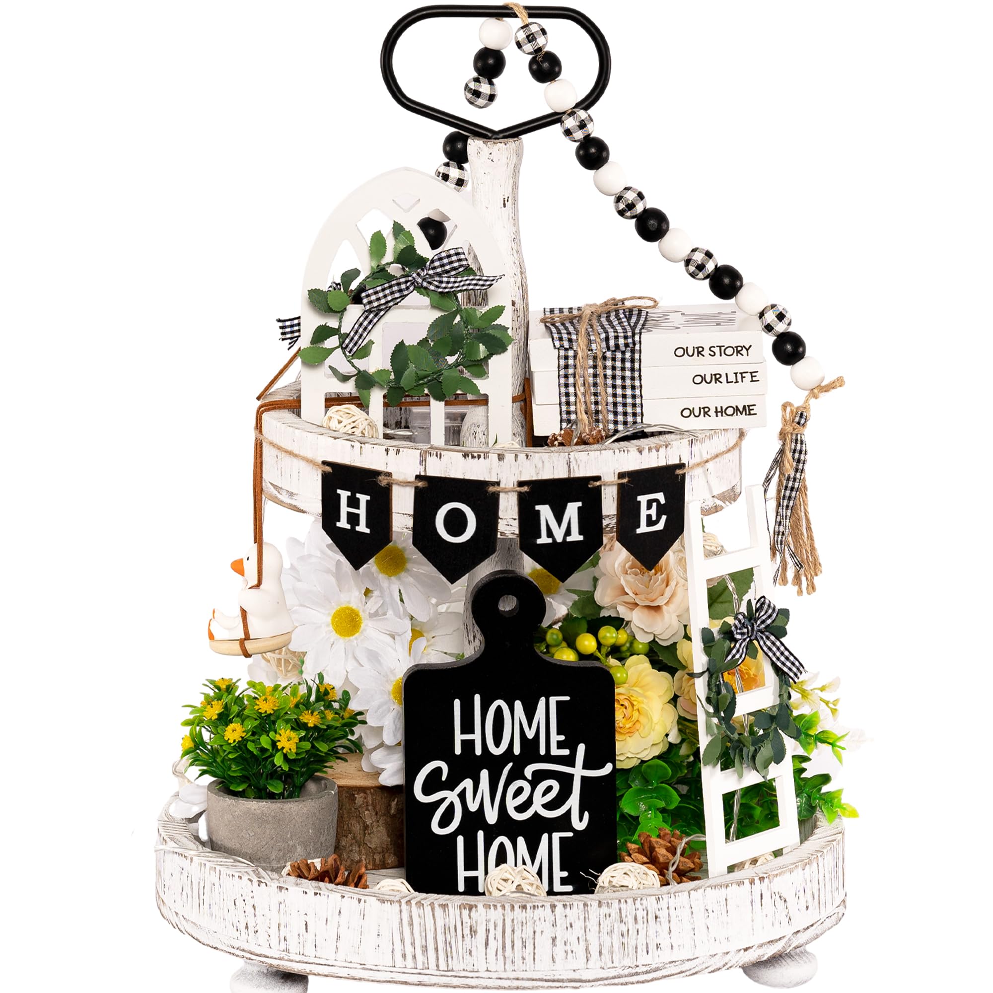 14pcs Farmhouse Tiered Tray Decor Set, 3D Rustic Farmhouse Home Kitchen Decor Home Sweet Home Wood Sign, Tiered Tray Decorations Set for Home Table Shelf decor