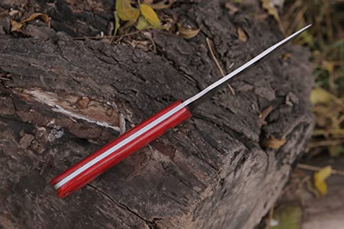 Exemplary Knives 9'' Handmade Fixed Blade knife with Cowhide Leather Sheath with integrated belt loop Stainless Steel Blade and Highly Polishing Red Pakkawood handle with Comfortable Grip for Outdoor Hunting, Hiking, Skinning, Camping and Bushcrafting.