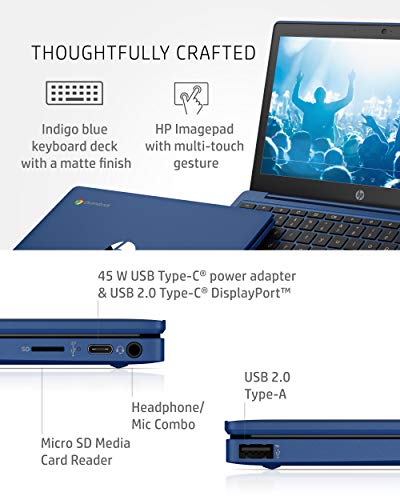 HP Chromebook 11-inch Laptop - MediaTek - MT8183 - 4 GB RAM - 32 GB eMMC Storage - 11.6-inch HD IPS Touchscreen - with Chrome OS™ - (11a-na0060nr, 2020 model, Indigo Blue)