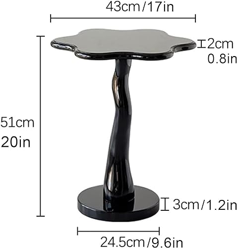 Modern Sofa Side End Table Wooden Flower Shape Side Tables Living Room Small Accent Table with Round Pedestal, Wave-Design Couch Corner Tables Coffee Table for Home Decor (Black)