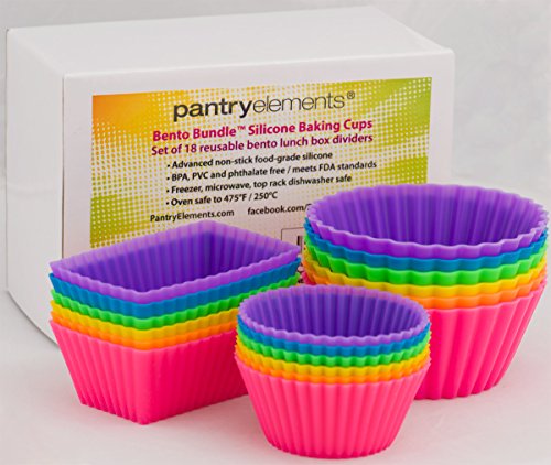 Silicone Baking Cups Bento Variety Bundle, Set of 18 Reusable Silicone Cupcake Liners for Baking, Lunch Box Dividers, Nonstick Silicone Muffin Cups, Silicone Cupcake Molds for Baking and Bento Box