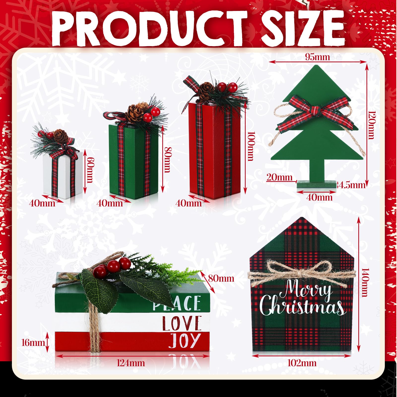 Kigley 6 Pcs Christmas Wooden Table Decorative Xmas Tiered Tray Decor Wooden Block Firework Book Sign for Xmas Home Farmhouse Table Decor(Classic)