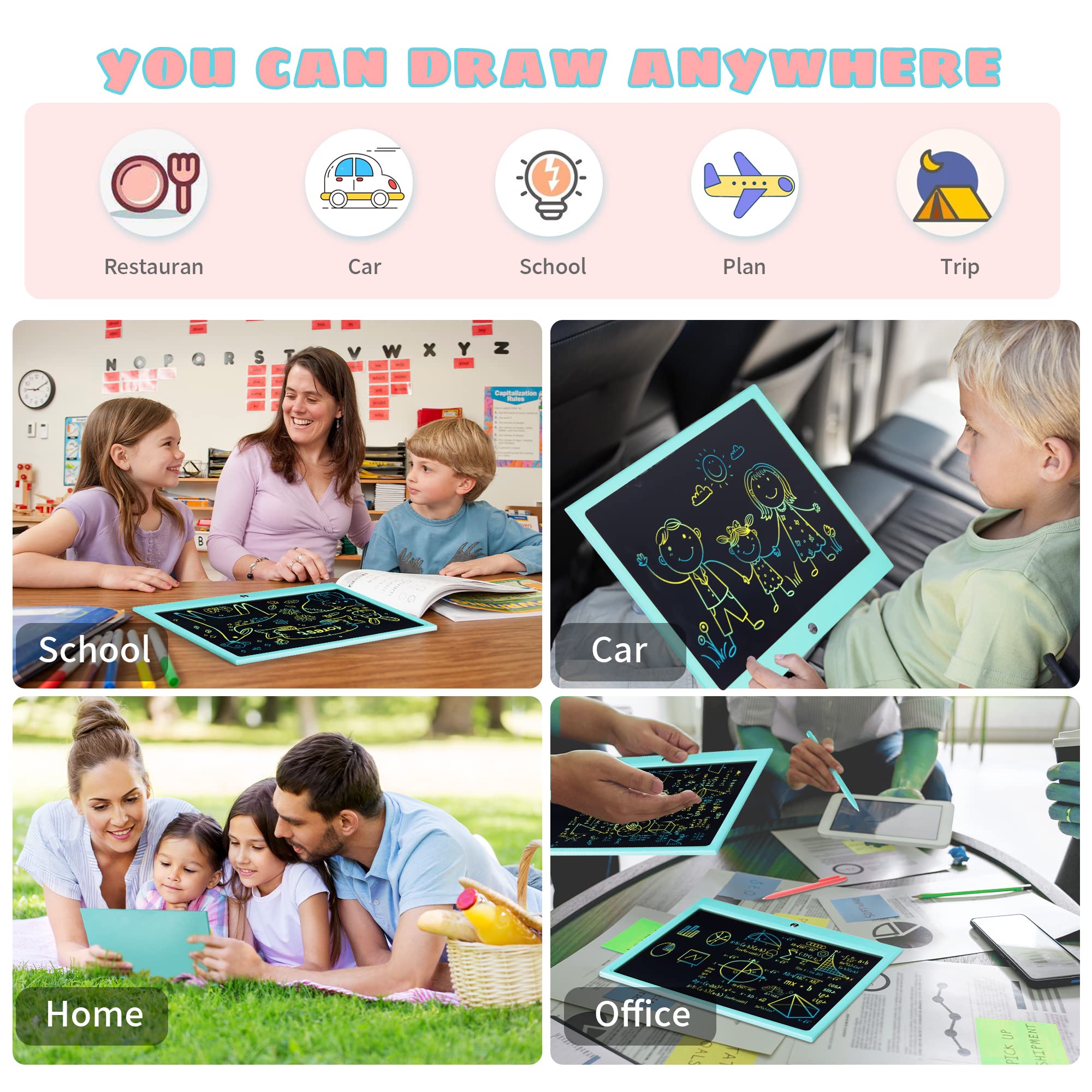 LCD Writing Tablet for Kids, 15 Inch Colorful Electronic Doodle Board for Kids Age 3+ Toys Christmas Birthday Erasable Drawing Tablet Toddler Learning Toys