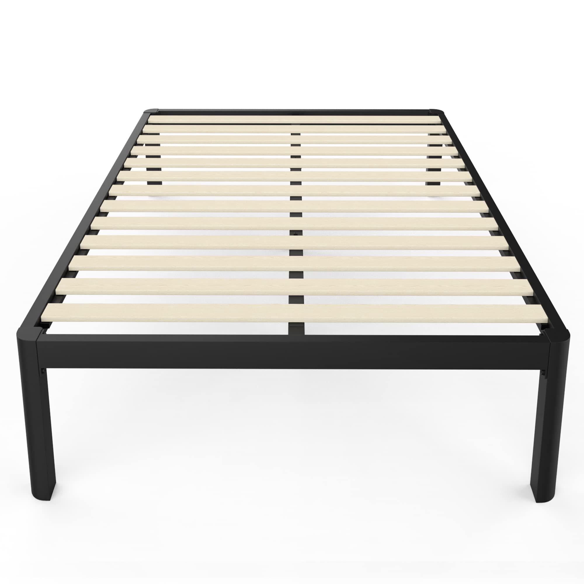 MAF 14 Inch Queen Platform Bed Frames with Wooden Slats, Black 3500 Lbs Heavy Duty Metal Bed Frame with Anti-Collision Round Legs, No Box Spring Needed, Easy Assembly