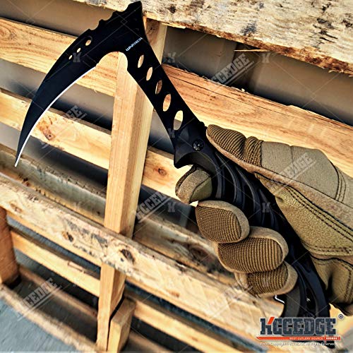 KCCEDGE BEST CUTLERY SOURCE Hunting Knife Tactical Knife Survival Knife 12" Scythe Fixed Blade Knife Full Tang Blade Camping Accessories Survival Kit Survival Gear Tactical Gear 80015 (Black)