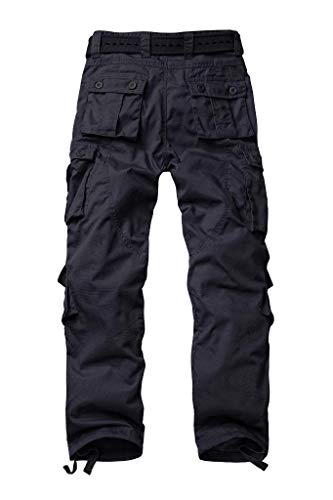 AKARMY Men's Ripstop Wild Cargo Pants, Relaxed Fit Hiking Pants, Army Camo Combat Casual Work Pants with 8 Pockets(No Belt) 3355 Black 38