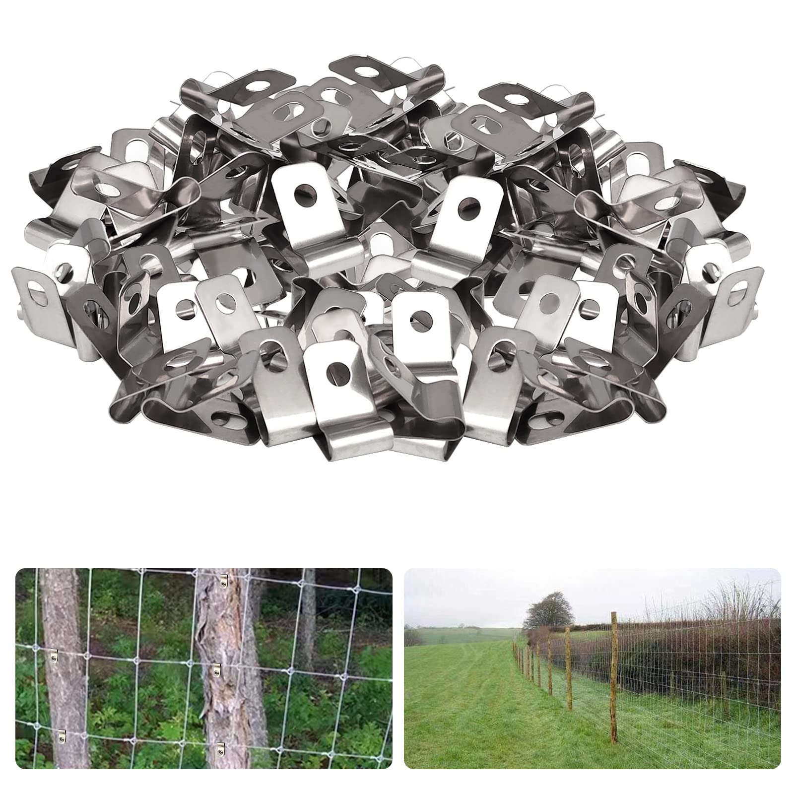 100 Pcs Fence Wire Clamps Livestock Fencing Clips Agricultural Fencing Stainless Steel Wire Clips for Mounting 12-16 Gauge Welded Wire to Wood, Metal or Vinyl