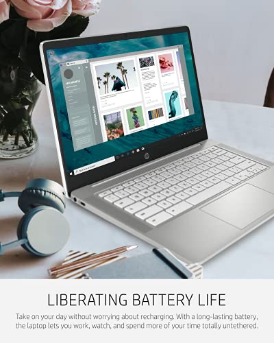 HP Chromebook 14a Laptop, AMD 3015Ce Processor, 4 GB RAM, 32 GB eMMC Storage, 14-inch Micro-Edge HD Display, Google Chrome OS, Anti-glare Screen, Long-Battery Life (14a-nd0021nr, 2021, Ceramic White)