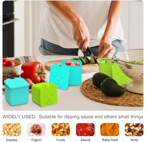 MORLIKE LIVING Dips Containers To Go, Silicone Salad Dressing Container, 4 oz Small Condiment Container with Leakproof Lid - Food Safe Storage for School Lunch Box Picnic Travel (Green- Mint)