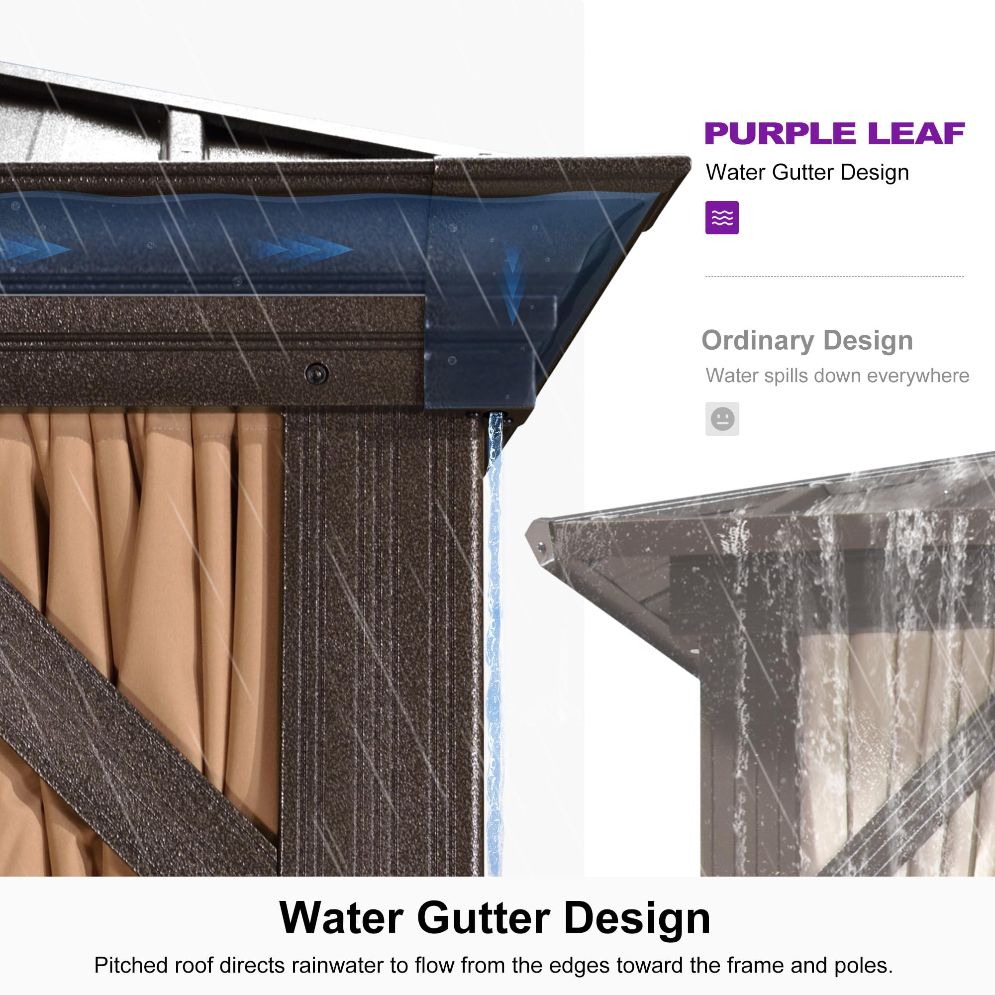 PURPLE LEAF 12' X 16' Outdoor Hardtop Galvanized Steel Double Roof Permanent Gazebo Canopy Aluminum Frame Patio Garden Gazebo with Curtains and Netting