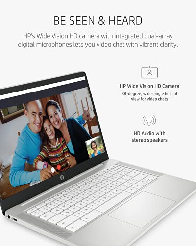 HP Chromebook 14a Laptop, AMD 3015Ce Processor, 4 GB RAM, 32 GB eMMC Storage, 14-inch Micro-Edge HD Display, Google Chrome OS, Anti-glare Screen, Long-Battery Life (14a-nd0021nr, 2021, Ceramic White)