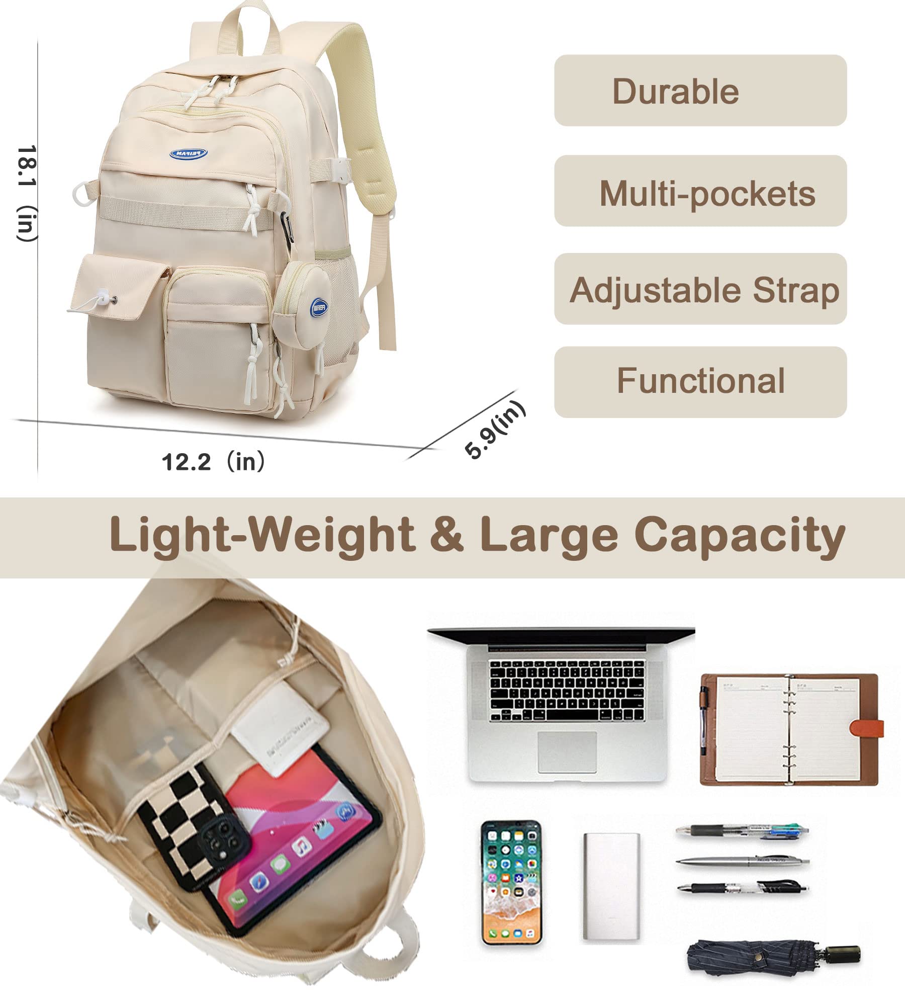 BASICPOWER Laptop Backpack, College Middle School Bookbags Large Capacity Lightweight for Girls BoysTravel
