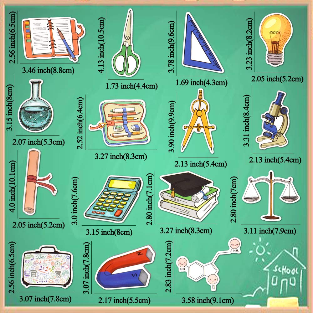 QTL School Stickers for Teacher Students Back to School Party Supplies Waterproof Vinyl Stickers for Water Bottles Laptop 50Pcs