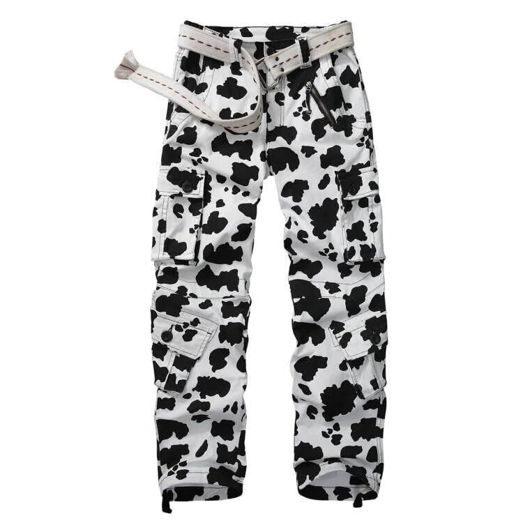 Raroauf Women's Camo Cargo Pants Casual Military Combat Work Trousers Camouflage Capri Pants with 8 Pockets White Size 10