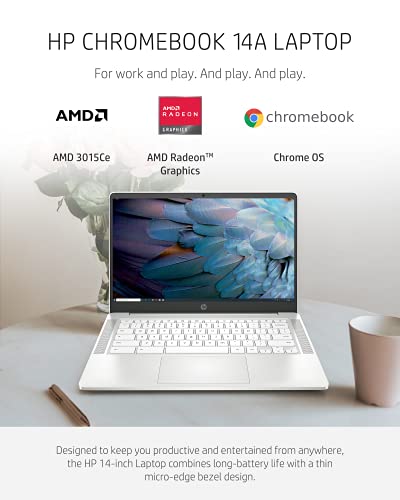 HP Chromebook 14a Laptop, AMD 3015Ce Processor, 4 GB RAM, 32 GB eMMC Storage, 14-inch Micro-Edge HD Display, Google Chrome OS, Anti-glare Screen, Long-Battery Life (14a-nd0021nr, 2021, Ceramic White)