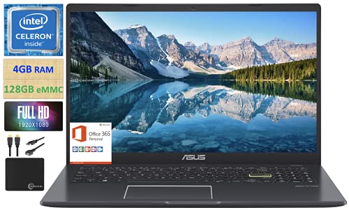 2021 Flagship ASUS Laptop 15.6" Thin Light Laptop Computer, 15.6" FHD Display, Intel Celeron N4020 (up to 2.8GHz),4GB RAM, 128GB eMMC,Webcam,WiFi, Backlit Keyboard,Microsoft 365,Win10 S+Marxsol Cables