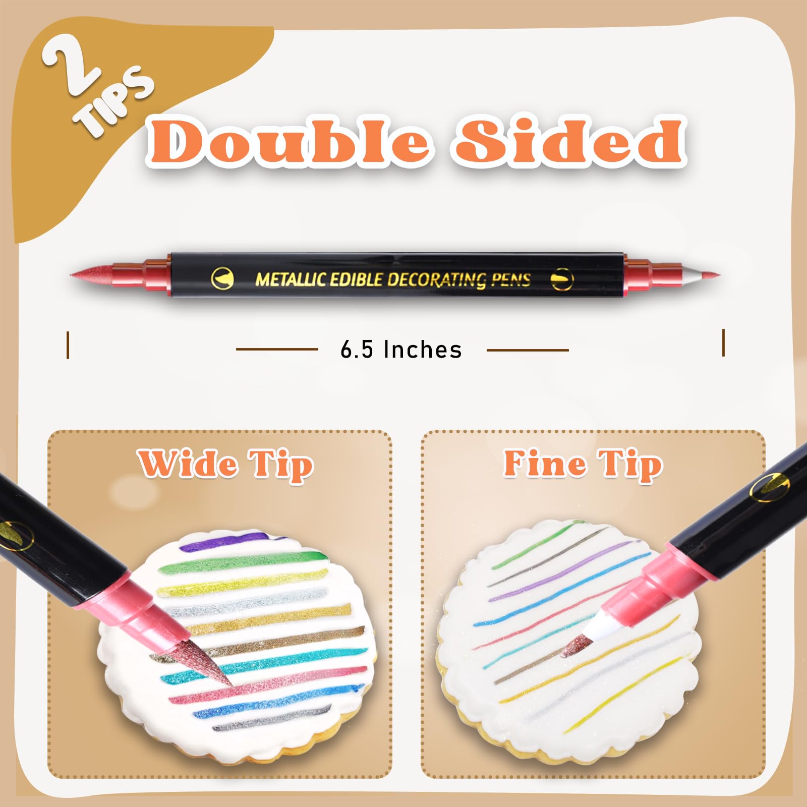 EDIBLE METALLIC MARKERS, 10PCS UPGRADE FOOD GRADE GOLD SHIMMERING PENS FOR COOKIE/CAKE/CUPCAKE/FONDANT/BAKING DECORATING BY PREATOC