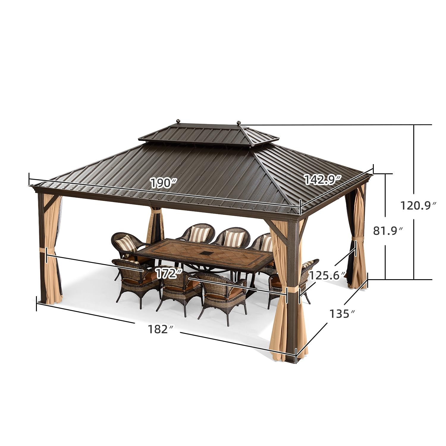 PURPLE LEAF 12' X 16' Outdoor Hardtop Galvanized Steel Double Roof Permanent Gazebo Canopy Aluminum Frame Patio Garden Gazebo with Curtains and Netting
