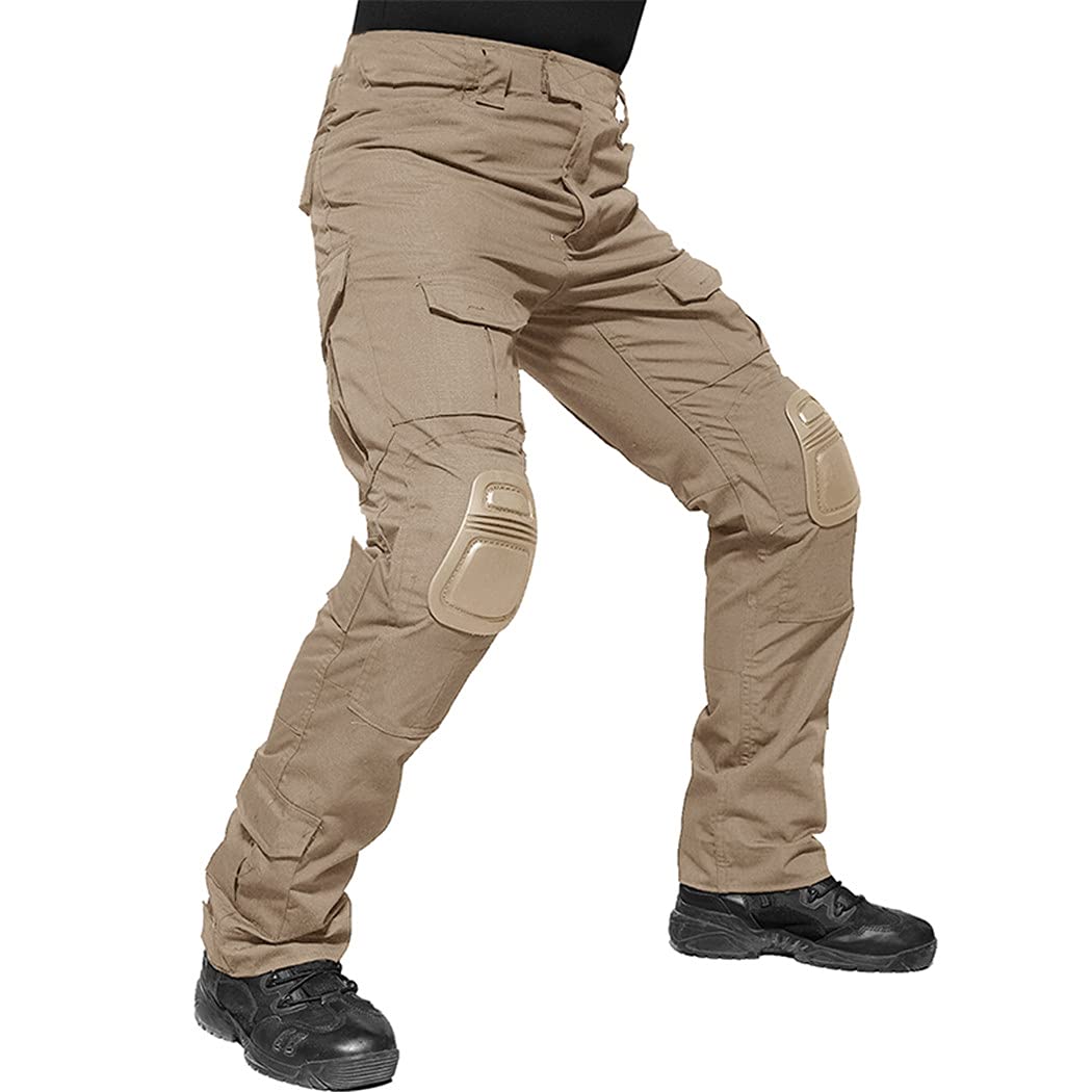 KEHAIOO Men Military Pants with Knee Pads, Airsoft Tactical Cargo Pants, Army Soldier Combat Paintball Trousers Gray 34