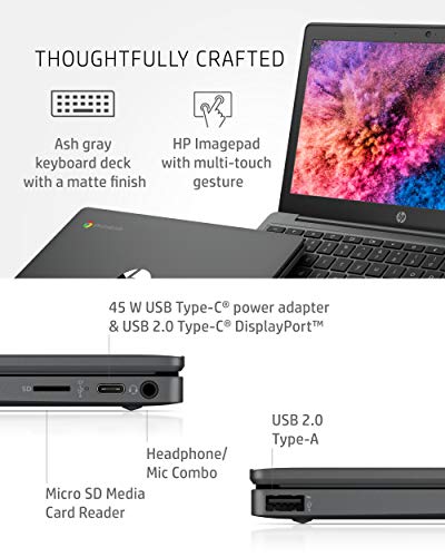 HP Chromebook 11.6-inch Laptop, MediaTek MT8183, MediaTek Integrated Graphics, 4 GB RAM, 32 GB eMMC Storage, Chrome (11a-na0010nr, Ash Gray) (Renewed)