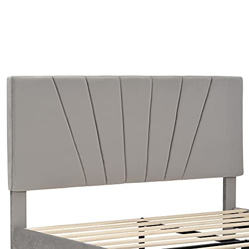 Livavege Queen Bed Frame with Wingback Headboard and Storage Drawers, Velvet Upholstered Platform w/Wooden Slats Support, Queen Size Bedframe No Box Spring Needed, Easy Assembly/Mattress Foundation