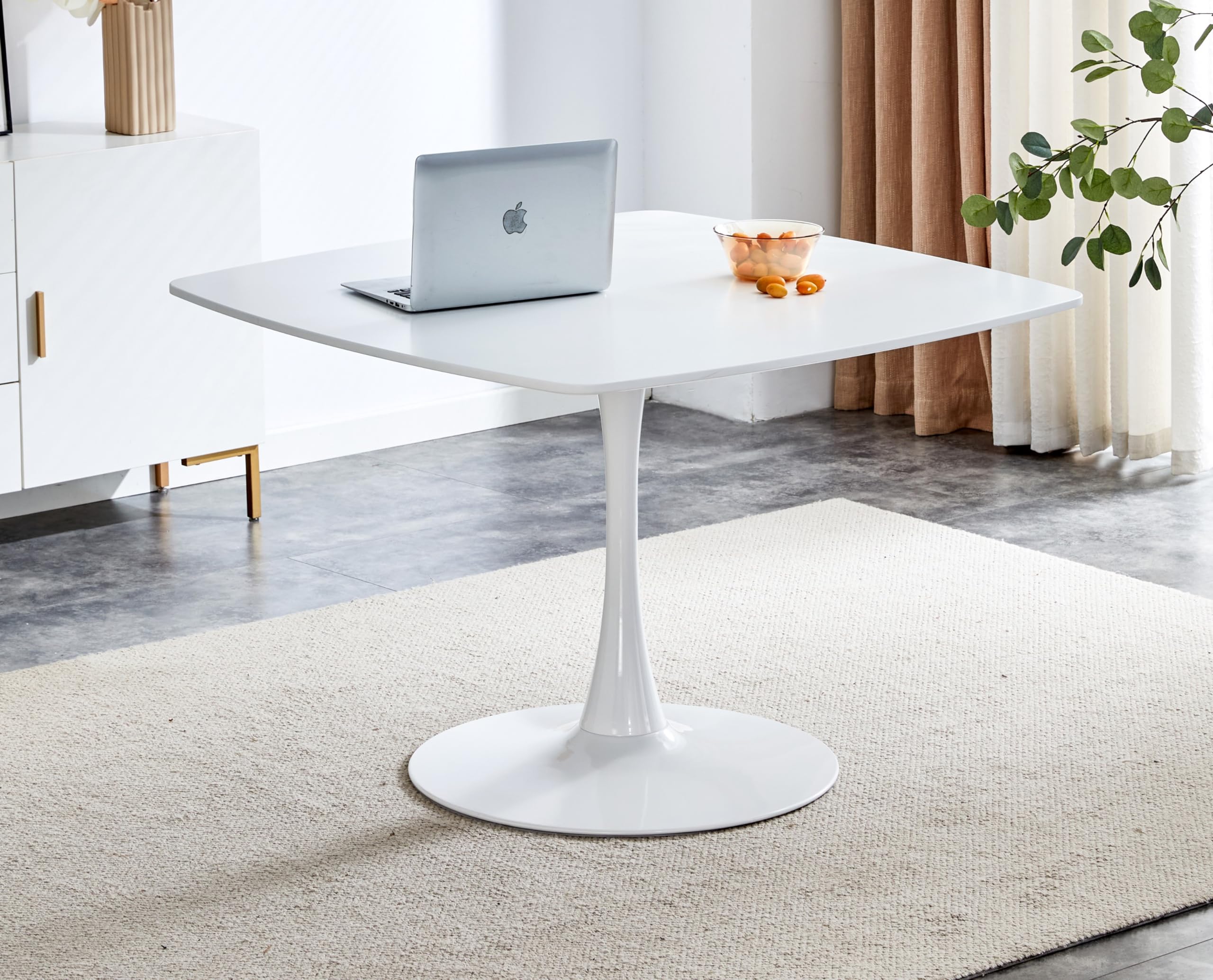 Mid-Century Modern Dining Table Minimalist Wooden Dining Table for 4-6 People 42" Round MDF Tabletop Metal Pedestal Dining Table,End Table Leisure Coffee Table,42 in x 42 in x 28.7 in (White)