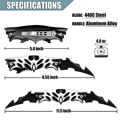 MADSABRE Bundle of 2 Items - Dual Blade Pocket Knife - Bat Design Folding Knife - Perfect for Outdoor Hunting Survival Camping EDC Camping Hiking, Unique Gifts for Men