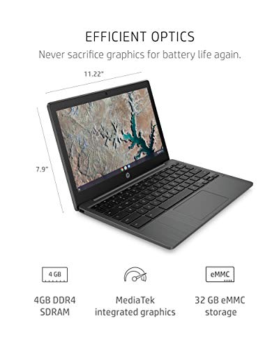 HP Chromebook 11.6-inch Laptop, MediaTek MT8183, MediaTek Integrated Graphics, 4 GB RAM, 32 GB eMMC Storage, Chrome (11a-na0010nr, Ash Gray) (Renewed)