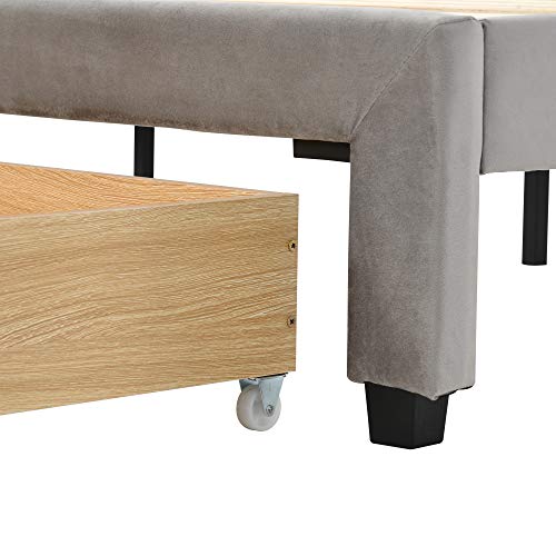 Livavege Queen Bed Frame with Wingback Headboard and Storage Drawers, Velvet Upholstered Platform w/Wooden Slats Support, Queen Size Bedframe No Box Spring Needed, Easy Assembly/Mattress Foundation