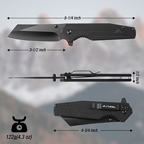 FLISSA Pocket Knife, 3.5" Folding Stonewash Blade Tactical Knife, G10 Handle, for Outdoor, Survival, Hunting and Camping