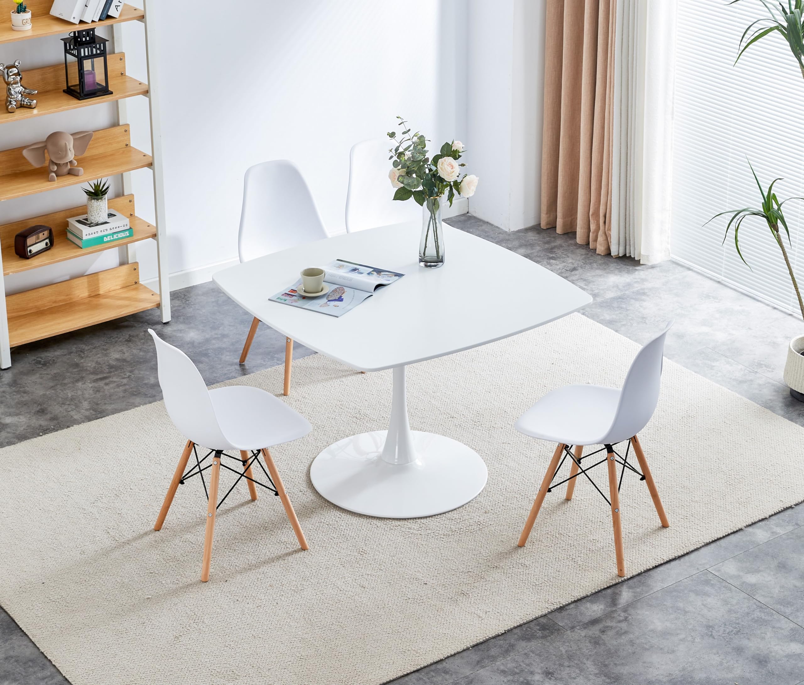 Mid-Century Modern Dining Table Minimalist Wooden Dining Table for 4-6 People 42" Round MDF Tabletop Metal Pedestal Dining Table,End Table Leisure Coffee Table,42 in x 42 in x 28.7 in (White)
