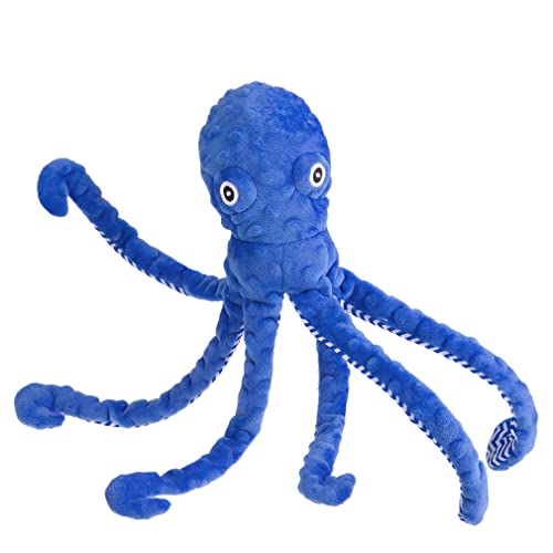 EXPAWLORER Octopus Dog Toy - Long Dog Squeaky Toys Puppy Birthday Gift Soft Stuffed Chew Toy, Crinkle Paper and Built-in Squeaker Durable Interactive Plush Toy for Small Medium Large Dogs, Blue