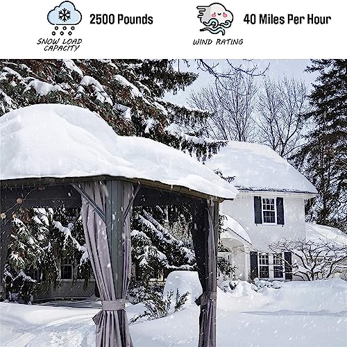 10x12Ft Hardtop Gazebo Aluminum Frame Galvanized Steel Double Roof Patio Gazebo Outdoor Canopy Tent with Zippered Mosquito Netting and Curtains, Black