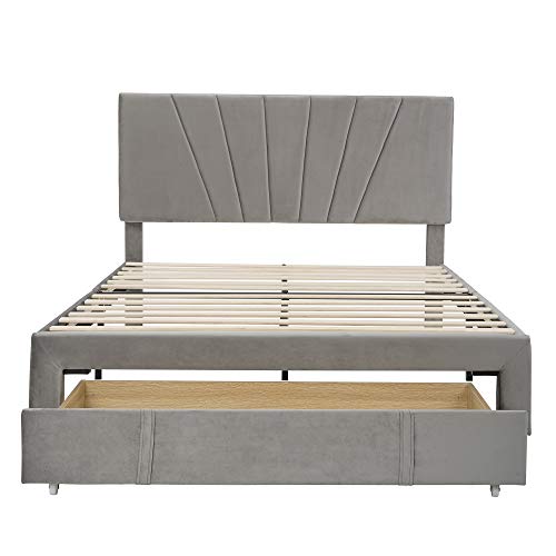 Livavege Queen Bed Frame with Wingback Headboard and Storage Drawers, Velvet Upholstered Platform w/Wooden Slats Support, Queen Size Bedframe No Box Spring Needed, Easy Assembly/Mattress Foundation