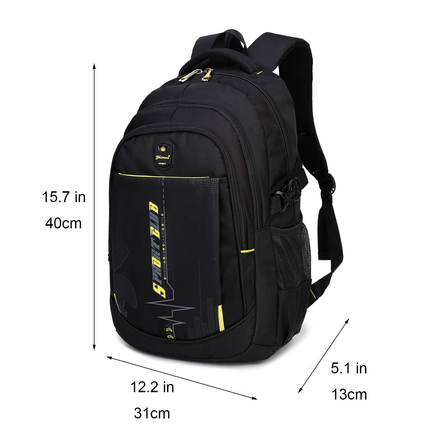 goldwheat School Backpacks Student Bookbag Casual Shoulder Daypack Travel Back Pack for Teen Boys (Black-3)