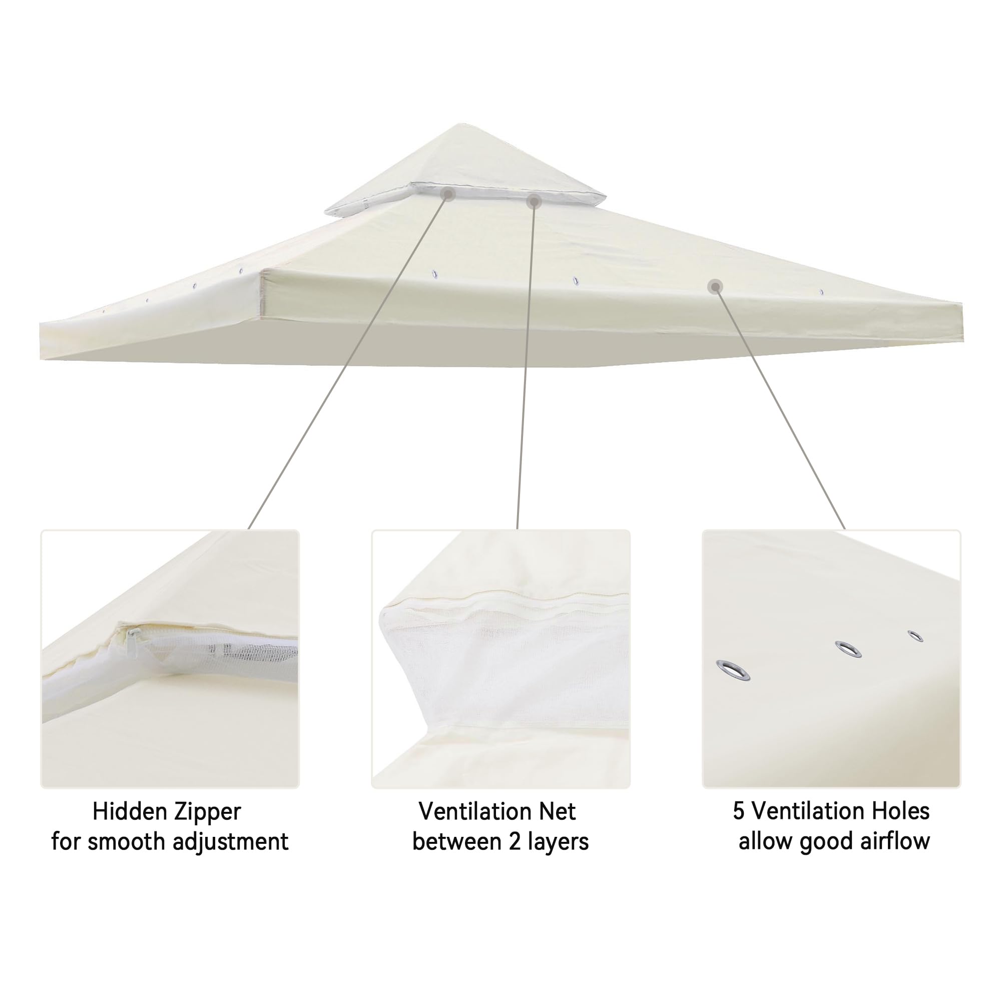 Yescom 10x10Ft UV30+ Gazebo Replacement Top for 2 Tier Outdoor Canopy Cover Patio Backyard Party Deck Ivory