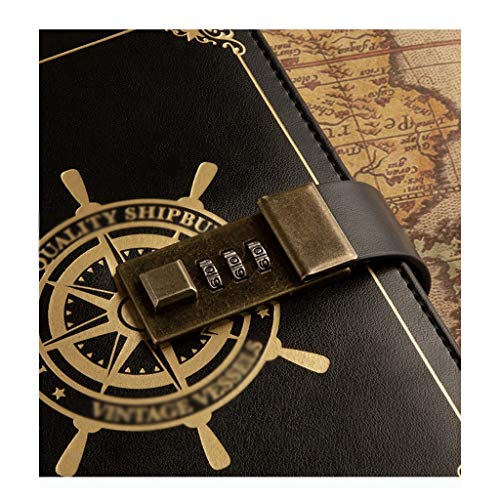 YIAAN Writing Notepads Notebook Digital Password Combination Student Diary Notepad B6 PU Leather Creative Retro for Travel Business Office Thick Paper (Color : Black)