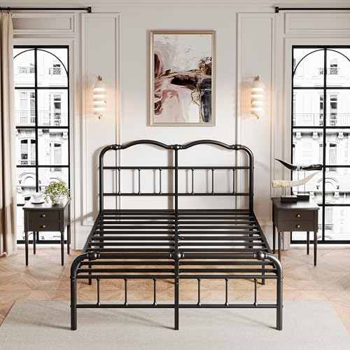 FDLOGW Queen Size Bed Frame with Headboard and Footboard, 14 Inch High, No Box Spring Needed Heavy Duty Metal Platform Bedframe, Noise Free