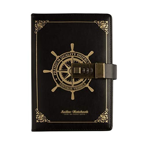 YIAAN Writing Notepads Notebook Digital Password Combination Student Diary Notepad B6 PU Leather Creative Retro for Travel Business Office Thick Paper (Color : Black)