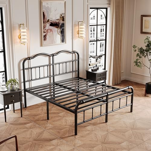 FDLOGW Queen Size Bed Frame with Headboard and Footboard, 14 Inch High, No Box Spring Needed Heavy Duty Metal Platform Bedframe, Noise Free